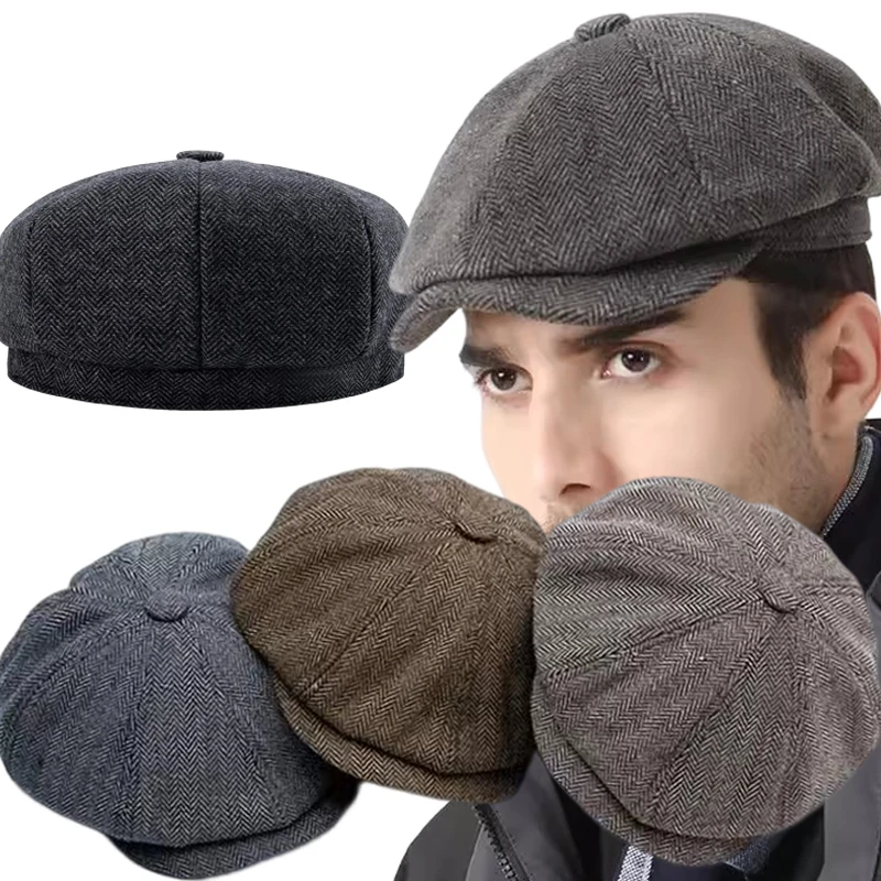 Wool-Newsboy-Caps-Men-Herringbone-Flat-Caps-Gatsby-Cap-Woolen-Driving ...