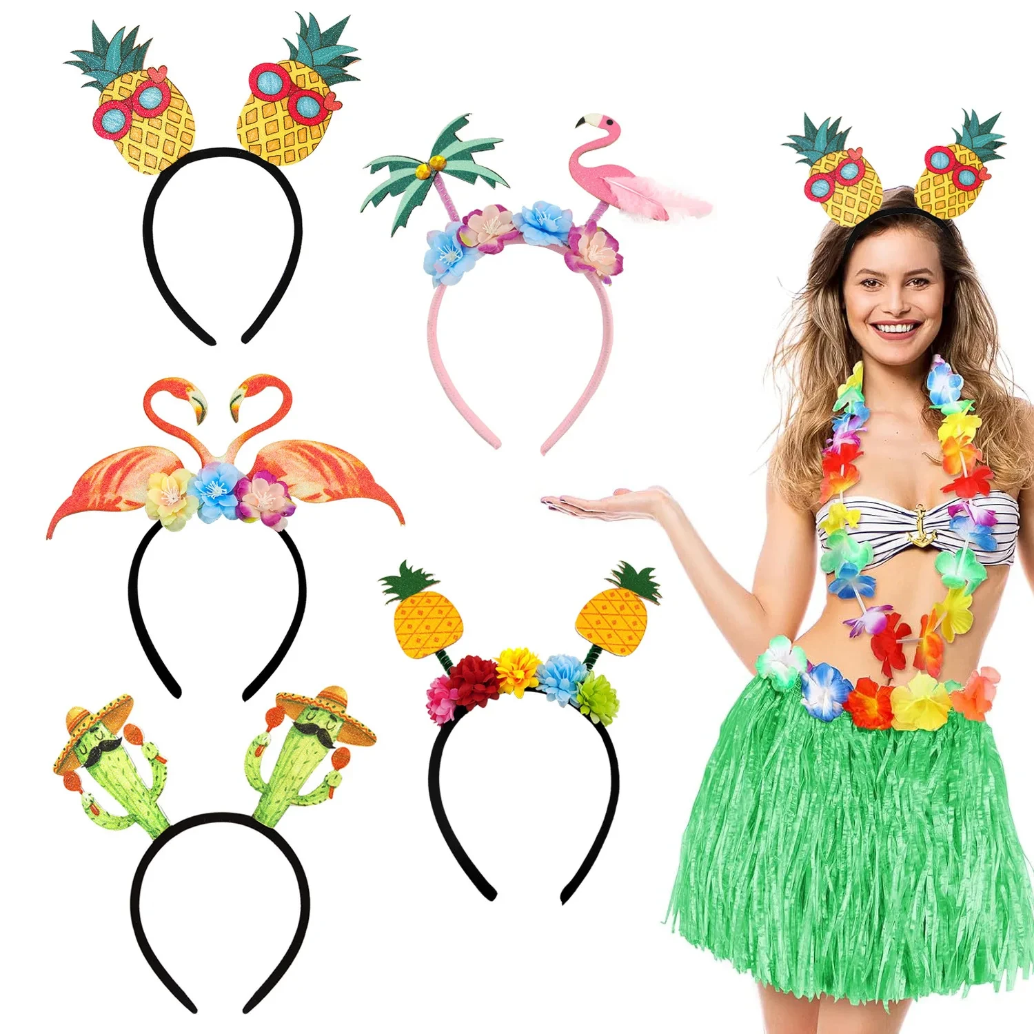 Hawaiian-Party-Headband-Flamingo-Pineapple-Coconut-Tree-Hawaii-Tropical ...
