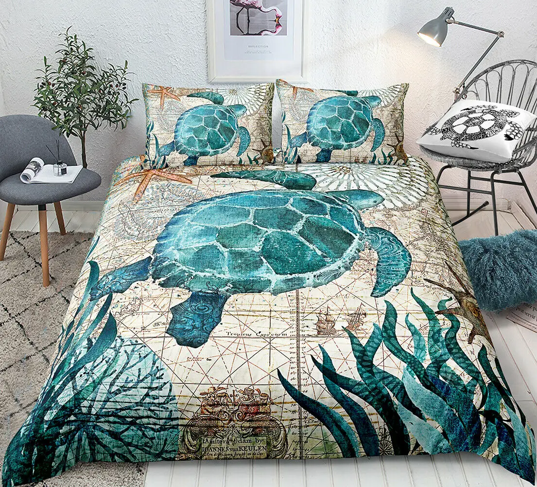 Meer Schildkr te Bettw sche Ozean Bettbezug set Teal Mediterranen Stil meer-schildkr-te-bettw-sche-ozean-bettbezug-set-teal-mediterranen-stil
