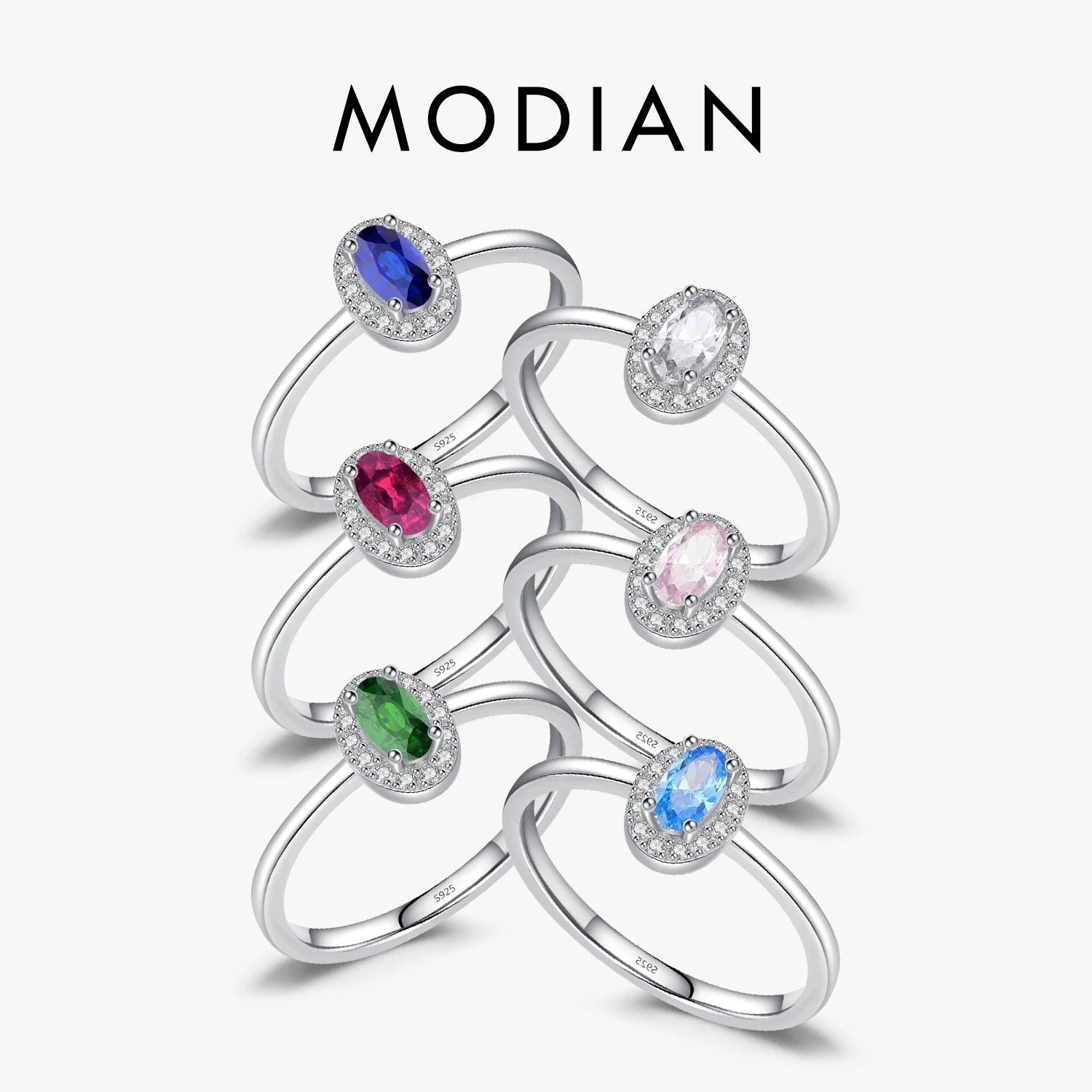 MODIAN-925-Sterling-Silver-Classic-Oval-Rainbow-Colorful-Zirconia-Ring-For-Women-Wedding ...