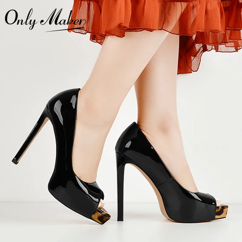 Onlymaker-Platform-Peep-Pointed-Toe-High-Heel-Slip-On-Pumps-Patent-Leather-Thin-Heel-Party ...