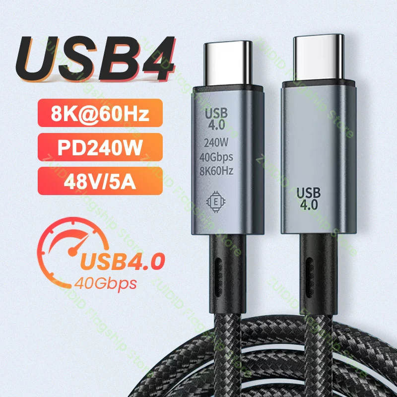 PD240W/100W USB4.0 40Gbps Type C to C Cable 5A Fast Charging Cable 8K@60Hz for MacBook Pro PS5 ...