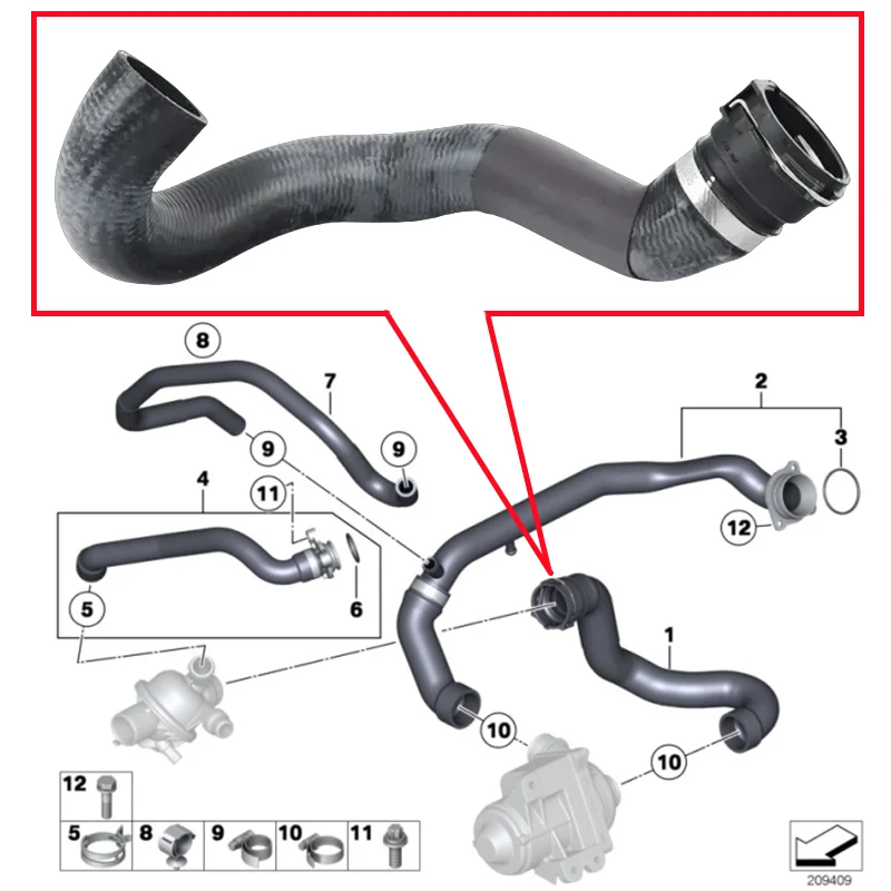 11537593513 Water Hose Thermostat Housing To Water Pump For BMW F10 ...
