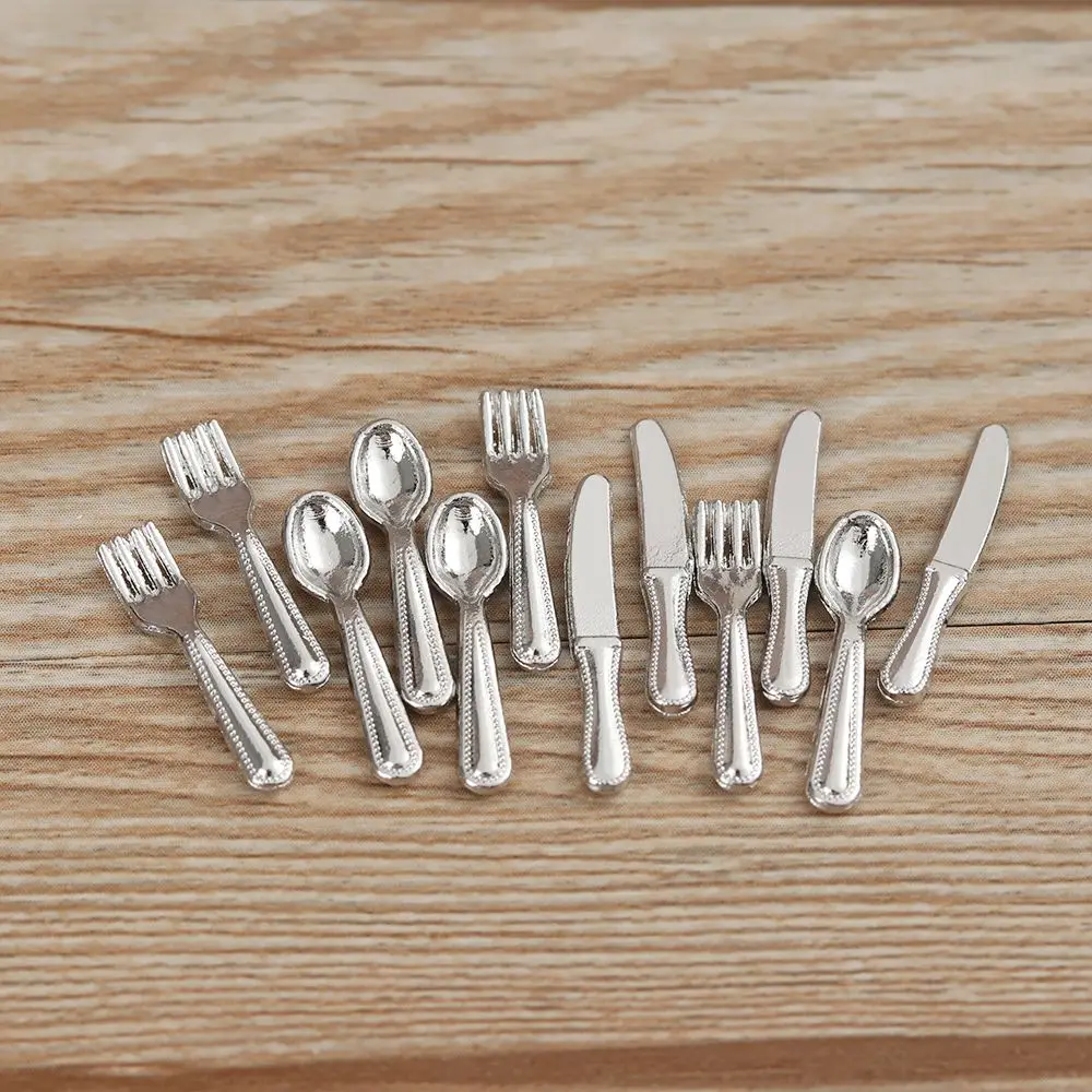 12PCS-Miniature-Metal-Cookware-Fork-Knife-Spoon-Toys-Dollhouse ...