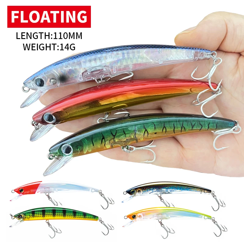 110mm-14g-Big-Minnow-3D-Floating-Minnow-Wobbler-Trolling-Casting ...