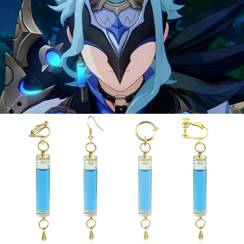 Genshin Impact Earring Dottore Doctor Same Model Ear Clip Blue Liquid Drop Earrings Gaming ...