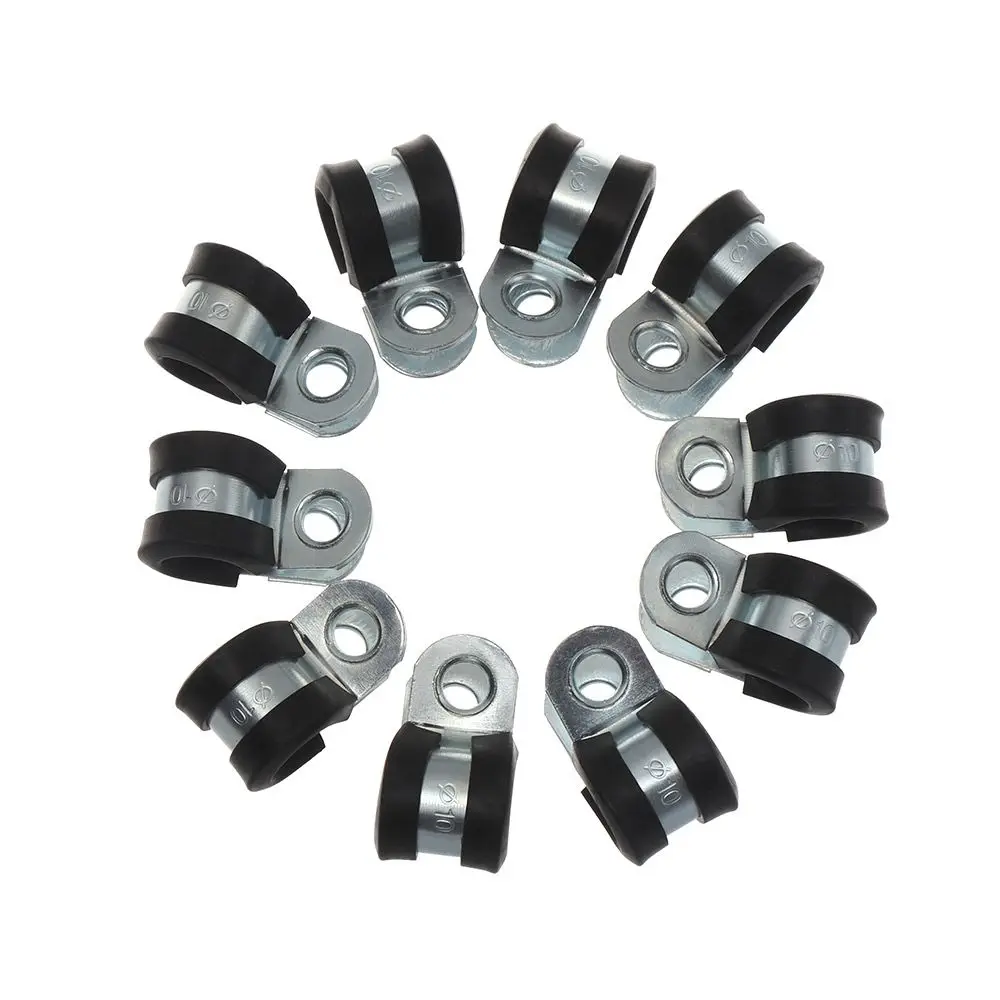 10Pcs-Durable-Rubber-Lined-P-Clips-Wiring-Hose-Clamp-Pipe-Cable ...