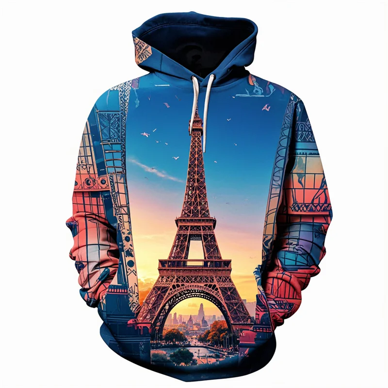Famous-Eiffel-Tour-Pattern-Hoodies-For-Men-Sunset-Glow-3D-Printed ...