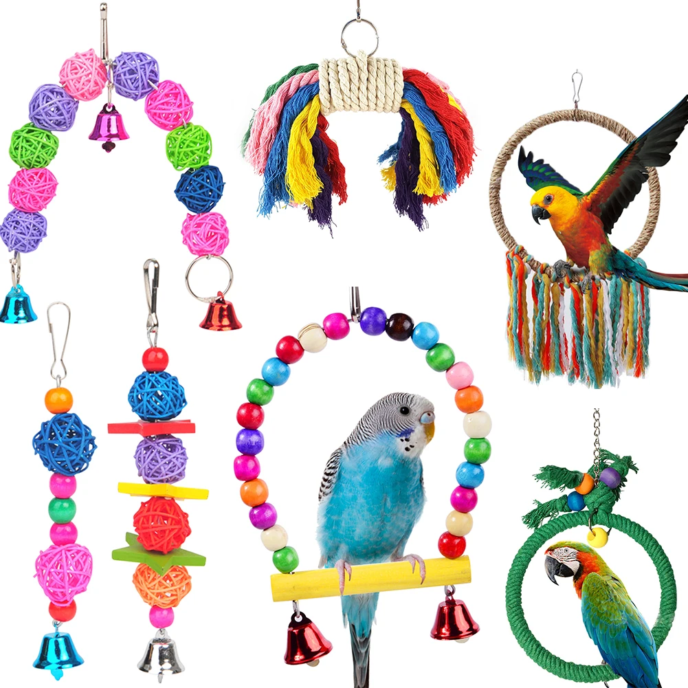 Bird-Swing-Toy-Wooden-Parrot-Toys-Hanging-Ring-Stand-Playstand-Cage ...