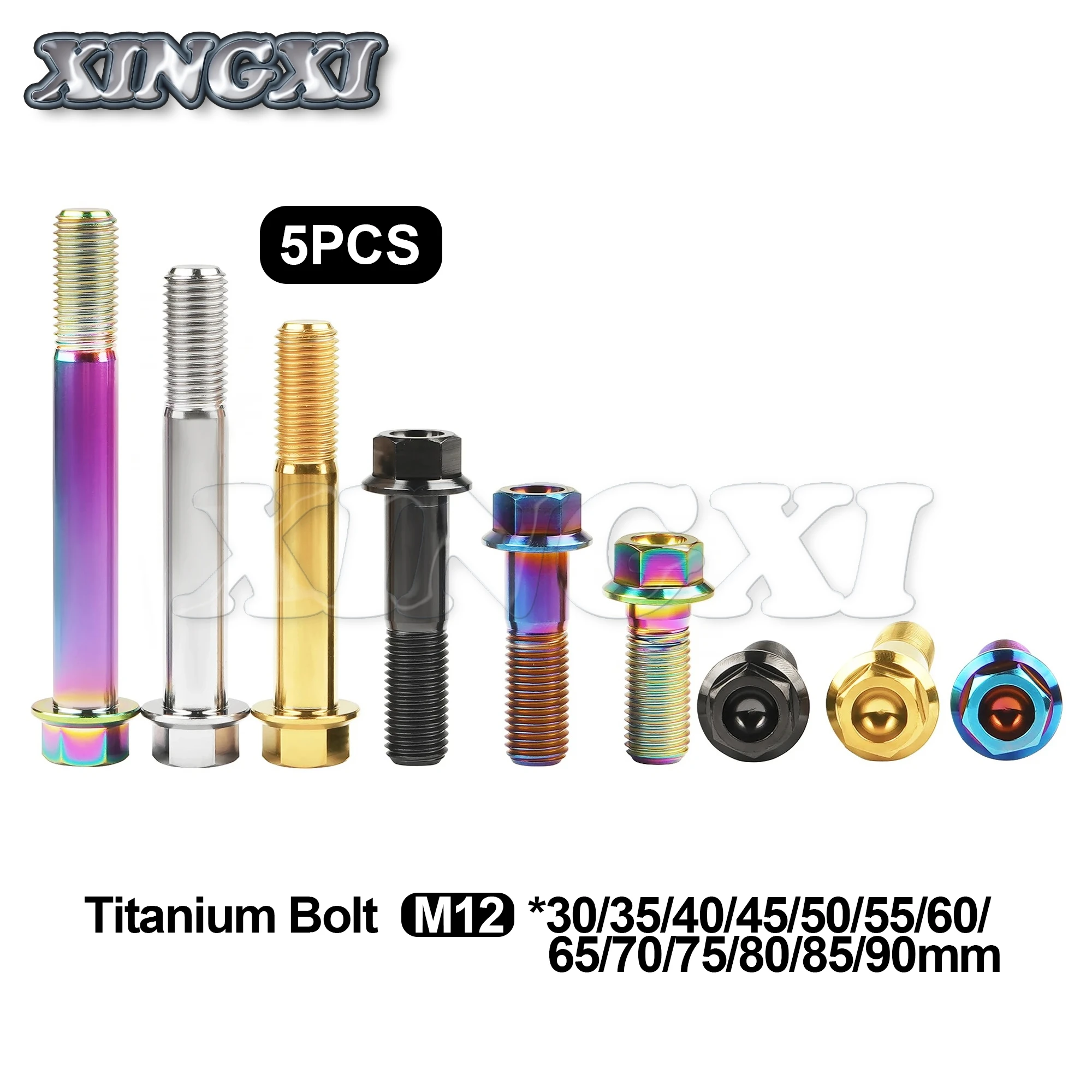 Xingxi-5PCS-Titanium-Bolt-M12X30-90mm-Hex-Head-Flange-Screw-Pitch-1-25 ...