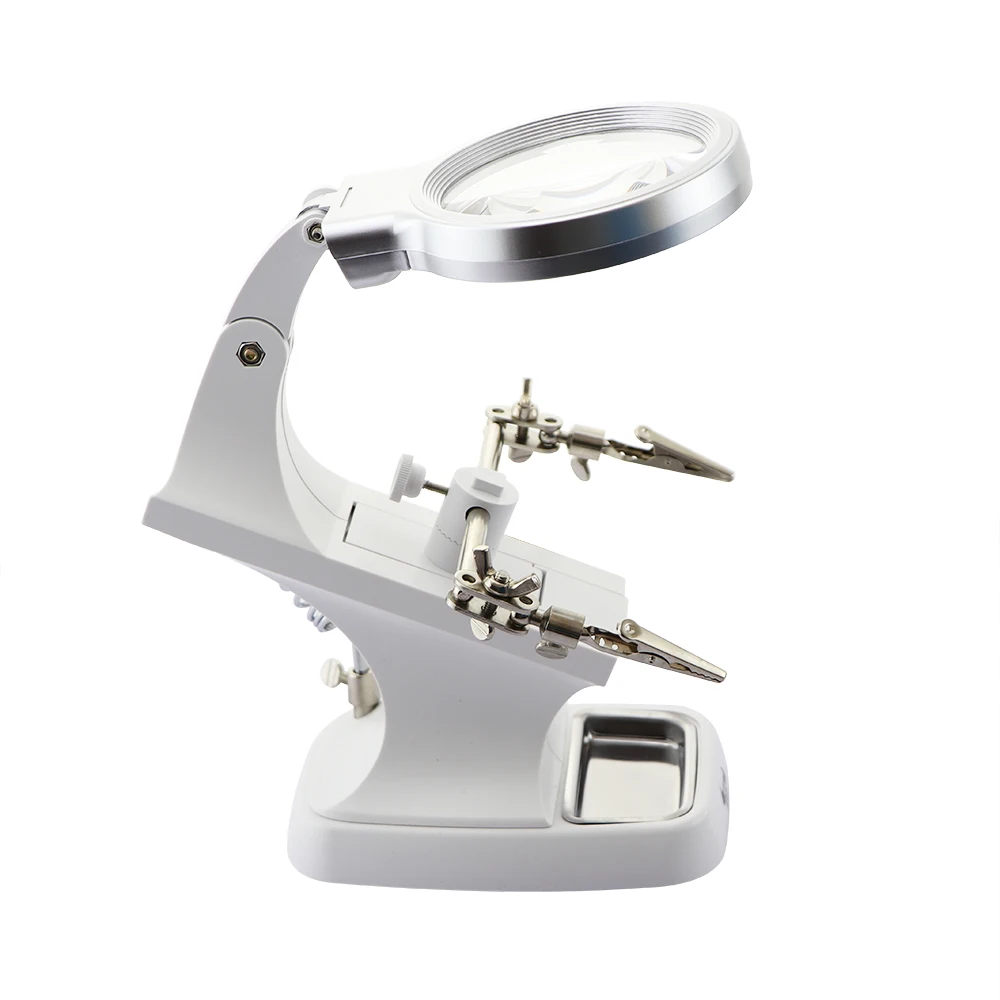 Enhanced LED Magnifying Glass with Third Hand Clips (Simple Magnifier)