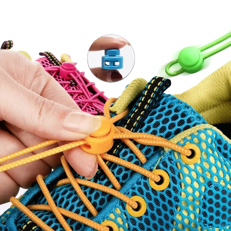 1 Pair 11 Colors Elastic Shoelaces Round Locking No Tie Shoe Laces Kids ...