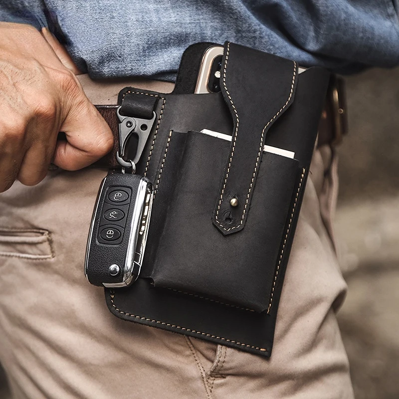 Genuine Leather Men's Waist Bag Pack Multifunctional Pockets Mobile ...