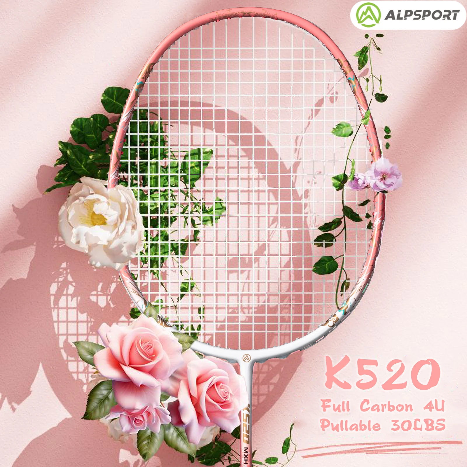 Alpsport-K520-4U-badminton-racket-pink-racket-carbon-fiber-outdoor ...