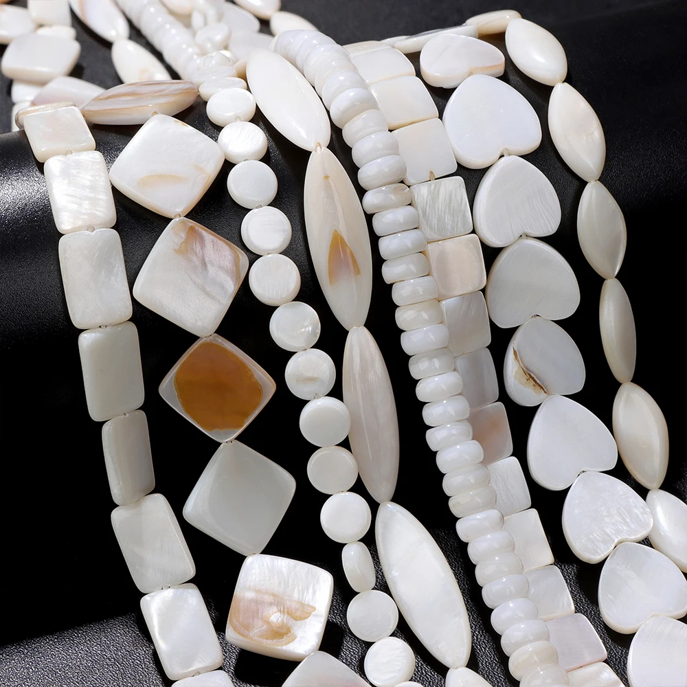 Natural-Mother-of-Pearl-Shell-Beads-Polished-White-Shell-Loose-Beads ...