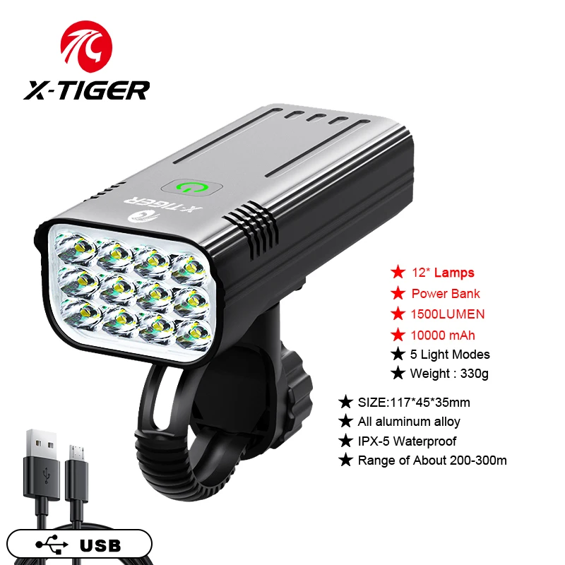 X-TIGER-Bicycle-Light-10000mAh-Powerful-Bike-Light-Front-IPX5 ...
