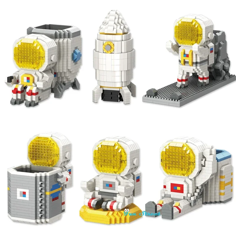 Cute-Cartoon-Astronaut-Micro-Building-Blocks-Rocket-Pen-Container ...