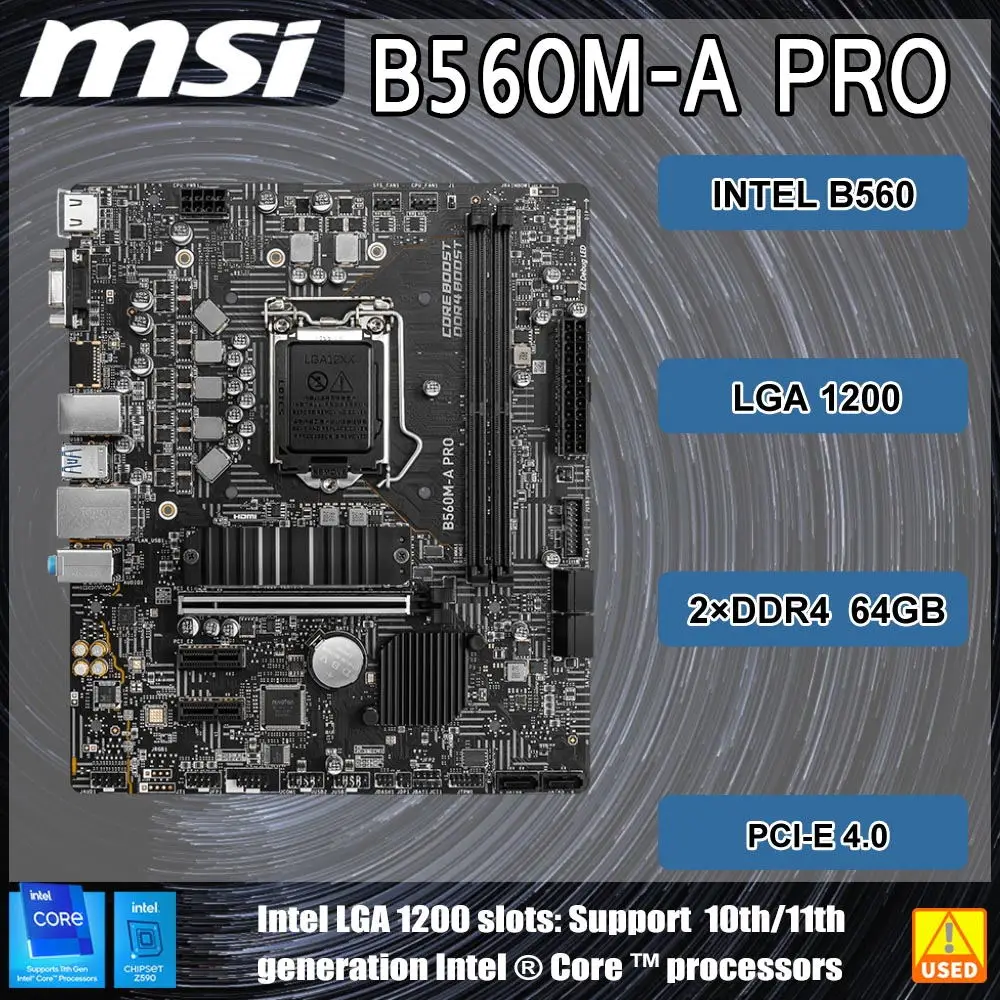 MSI B560M A PRO LGA 1200 마더 보드, 인텔 B560 칩셋, 11 세대 CPU, 2 × DDR4 64GB PCI E 4.0, 1 × M.2SATA III ...