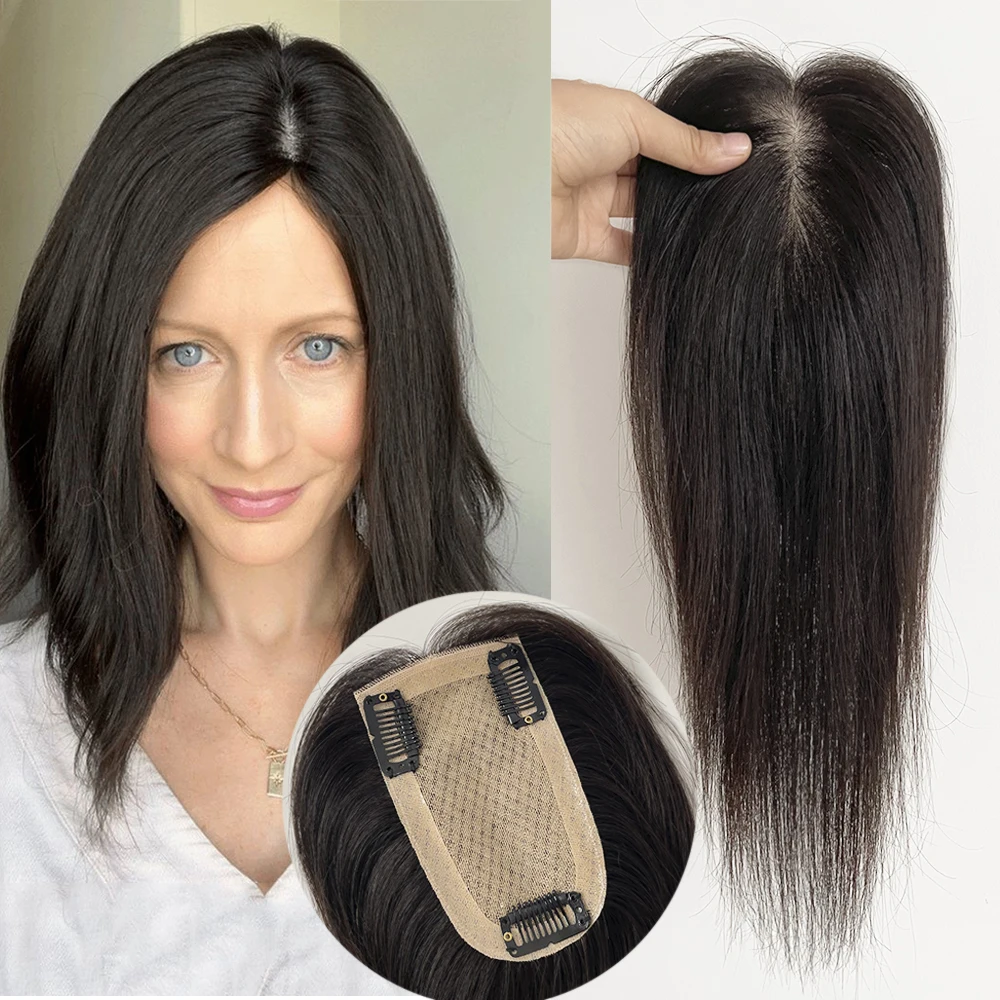 Hand Made Silk Base Human Hair Women Topper 6x12cm Skin Base Virgin ...
