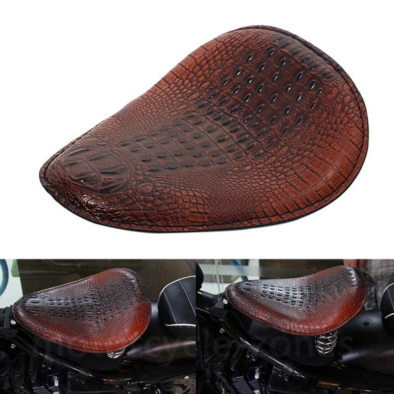 Brown-Alligator-Leather-Motorcycle-Solo-Driver-Seat-For-Honda-Sportster ...