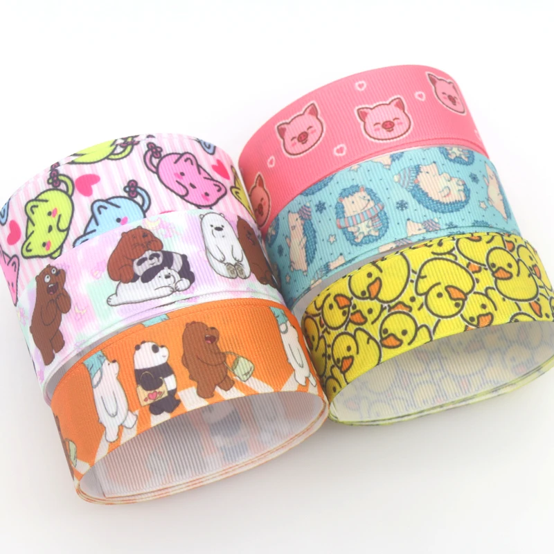 DHK-50yards-Bear-Duck-Pig-Hedgehog-Printed-Grosgrain-Ribbon-Accessories ...