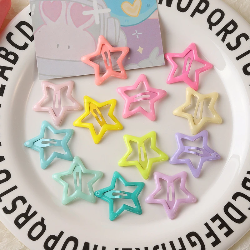 10Pcs Candy Color Five-pointed Stars Hair Clips Children Cute BB ...