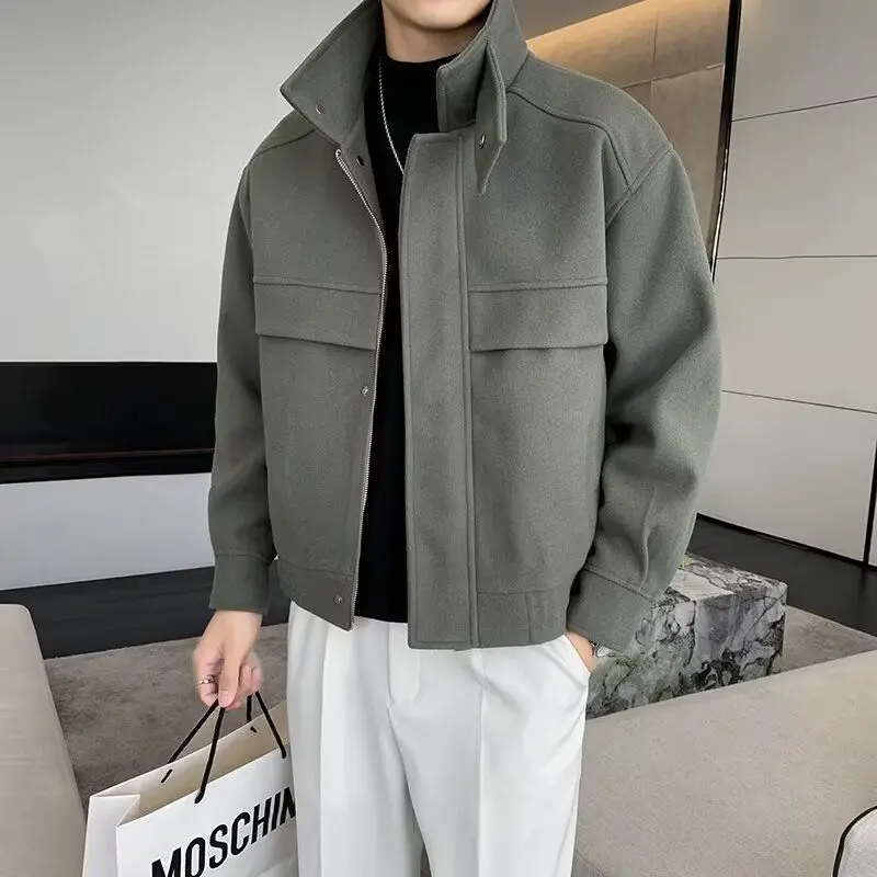 Autumn-and-Winter-Short-Woolen-Jackets-for-Men-High-end-Green-Stand-up ...