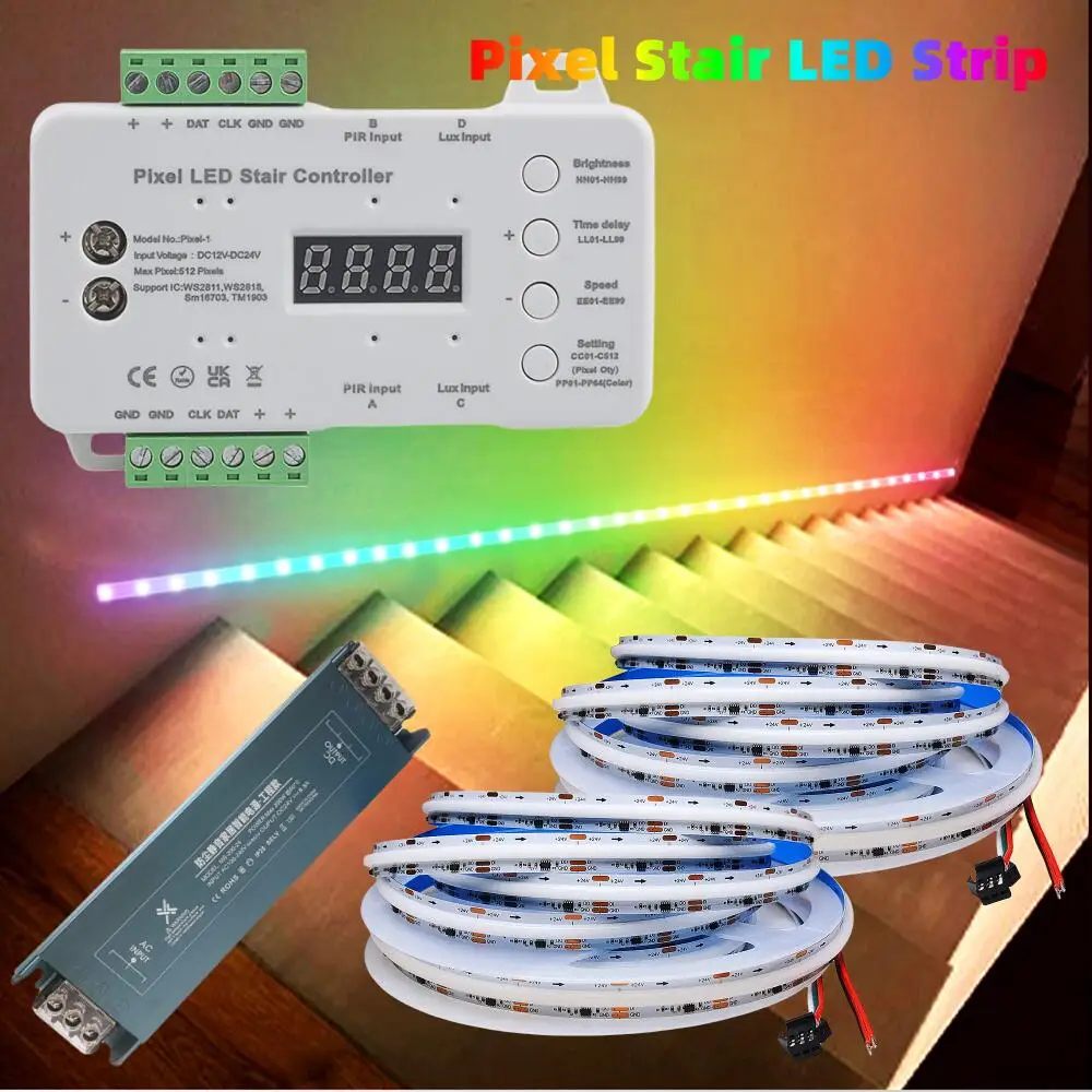 WS2811-Pixel-RGB-Single-Color-Flowing-COB-LED-Strip-Stair-Controller ...