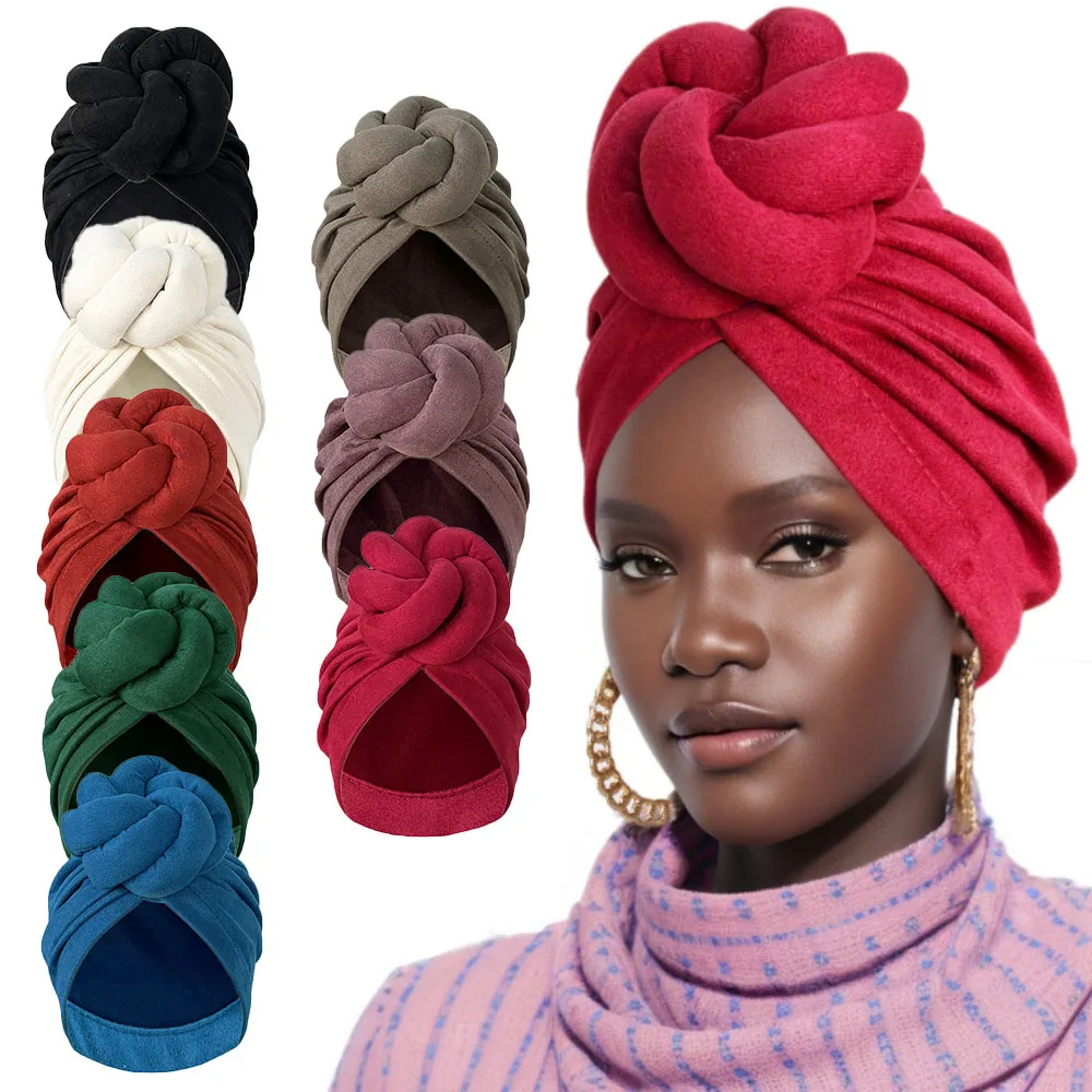 New-Pre-Made-Knotted-Turban-Hat-Suede-Head-Wraps-Elegant-Pleated ...