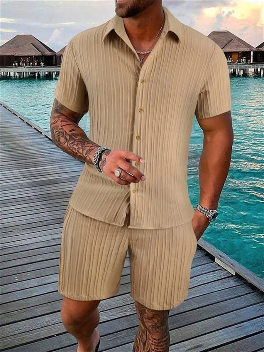 Vintage-Men-Shirts-Sets-Summer-Solid-color-Print-Beach-Short-Sleeve ...