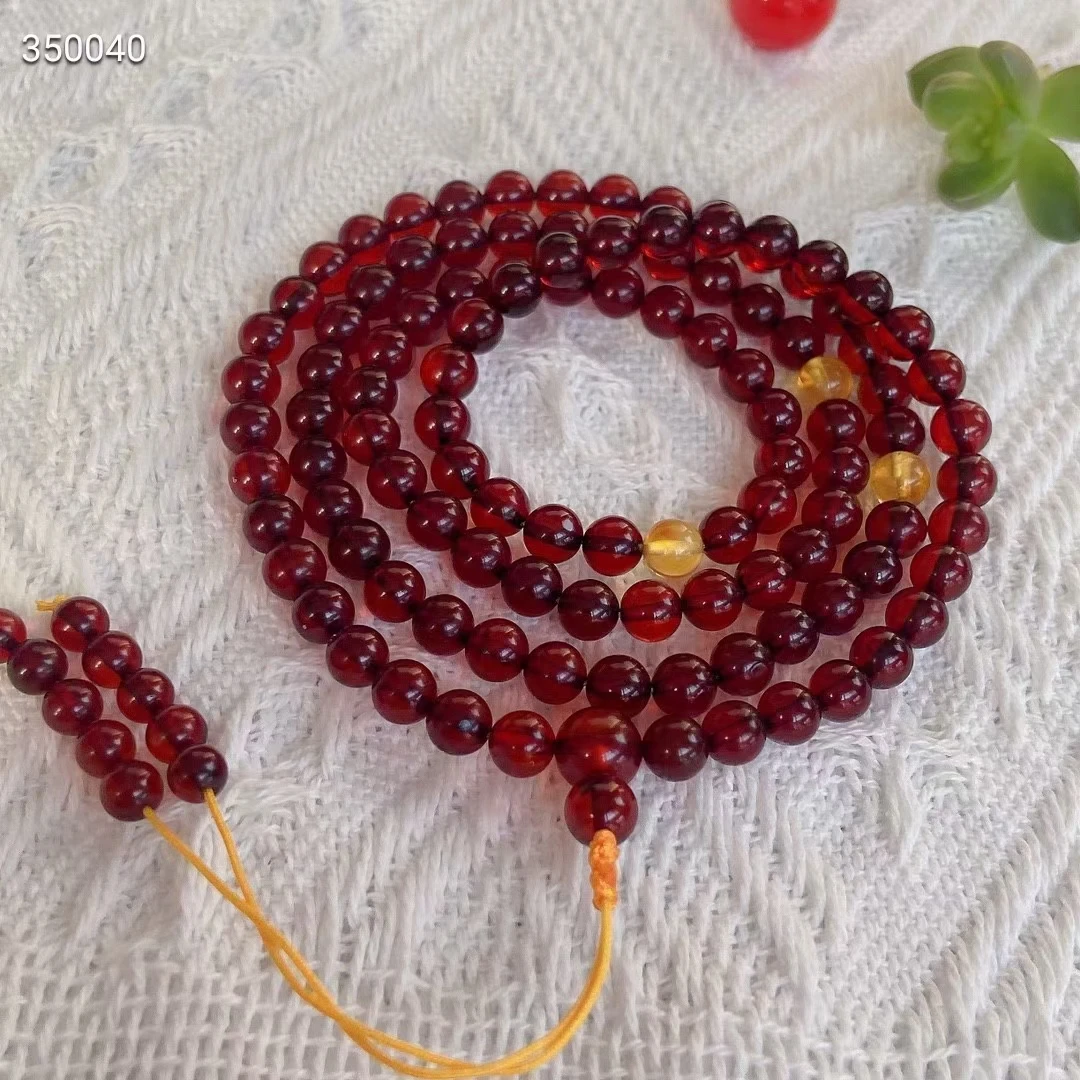 Natural Blood Red Amber 108 Prayer Round Beads Bracelet 5.7mm Women Men ...