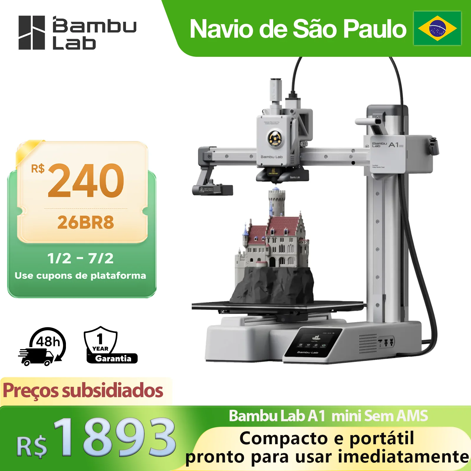 Bambu Lab A1 Mini 3D Printer 500mm/s High-Speed Printing Auto Leveling ...