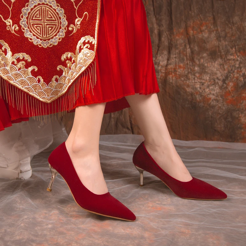 Zapatos-de-boda-rojos-a-la-moda-para-mujer-calzado-de-novia-con-punta ...
