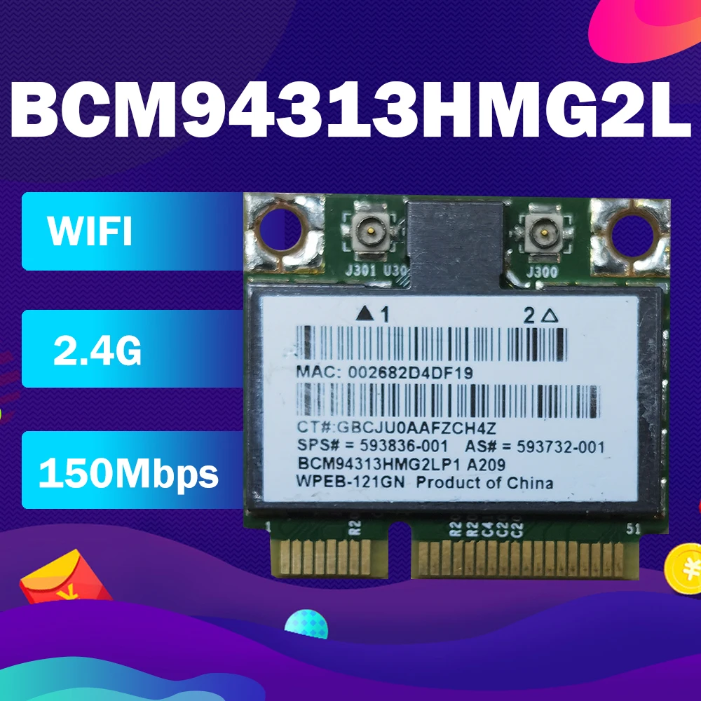 Broadcom Bcm94313hmg2l Bcm4313 150mbps Half Mini Pci-e Wlan Card Sps:593836-001 For Hp Dm1 Dm2 ...