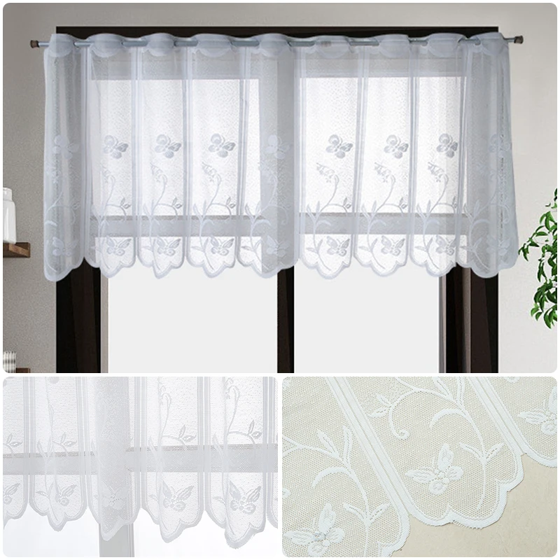 White-Lace-Window-Short-Curtains-Cafe-Bar-Dustproof-Half-Drapes-Cabinet ...