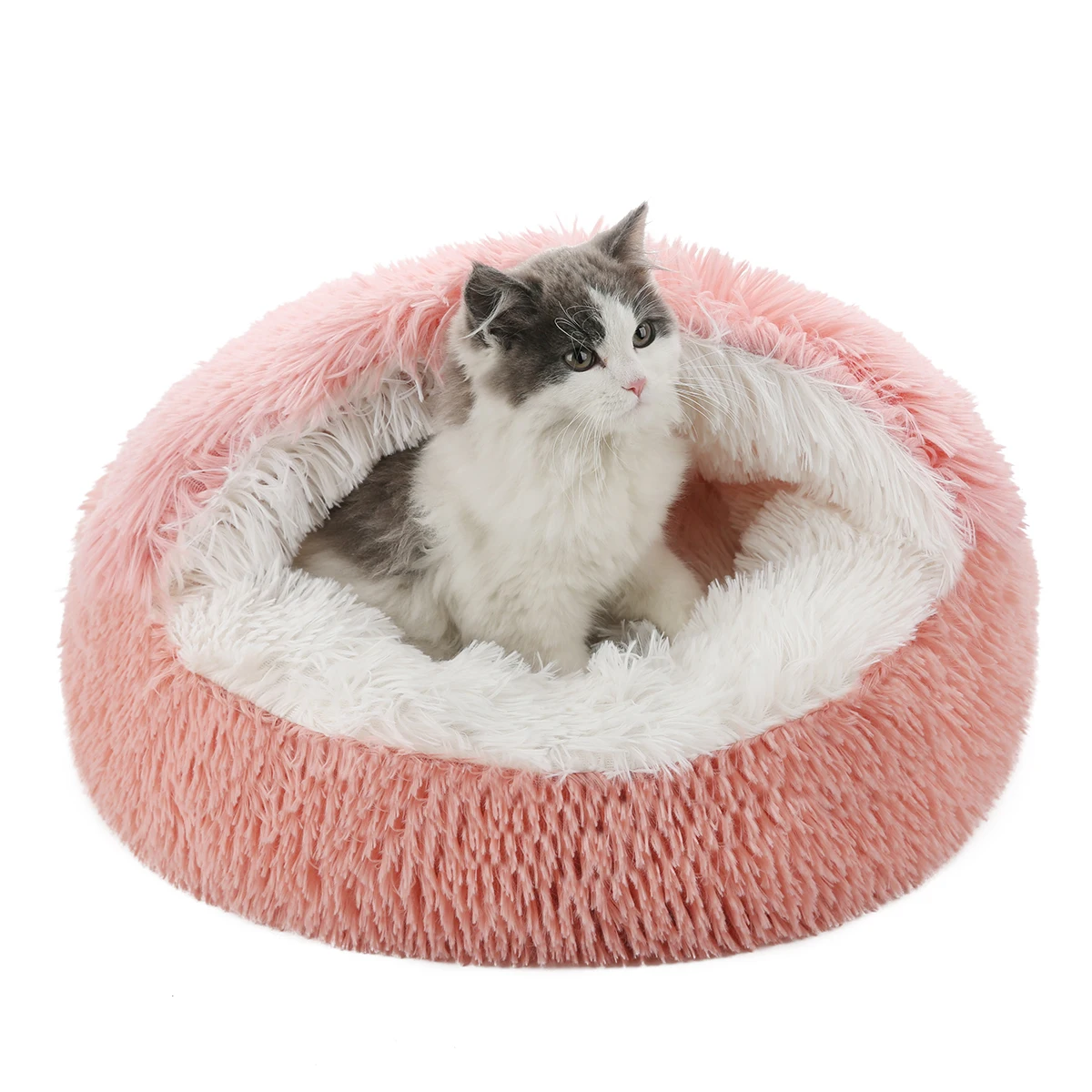 Cat-Bed-Round-Fluffy-Hooded-Cat-Bed-Cave-Cat-Bed-Donut-for-Indoor-Cats ...