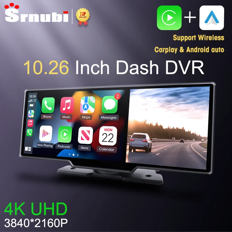 Srnubi 10.26" 4K Dash Cam Rearview Mirror Camera Wifi Carplay & Android ...