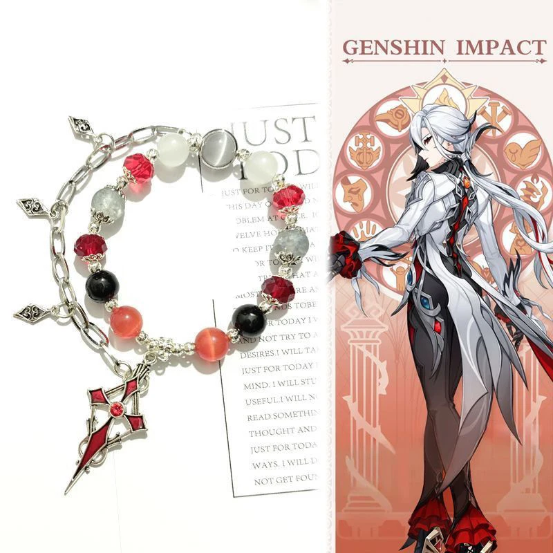 Arlecchino Cosplay Bracelet Unisex Beads Chain The Knave Pendant ...