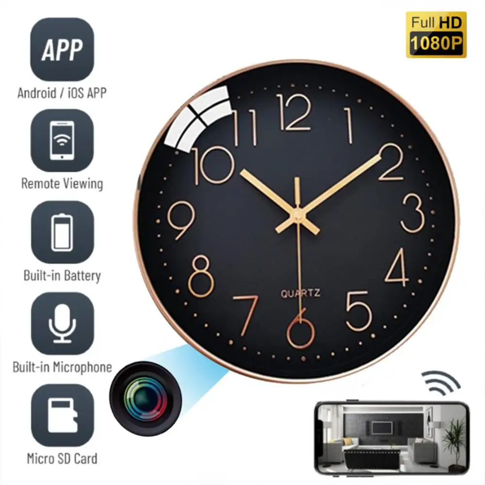 1080p Full Hd Mini Cam Wireless Wifi Wall Clock Camera Home Security ...