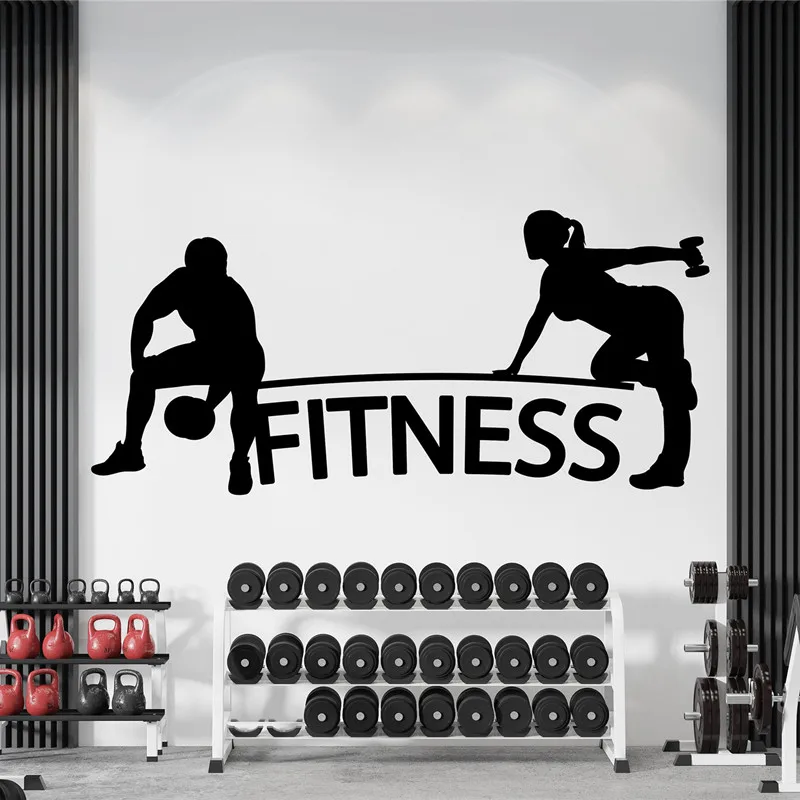 Couple Home Gym Fitness Vinyl Wall Stickers Gym Fitness Club Wall Decor ...