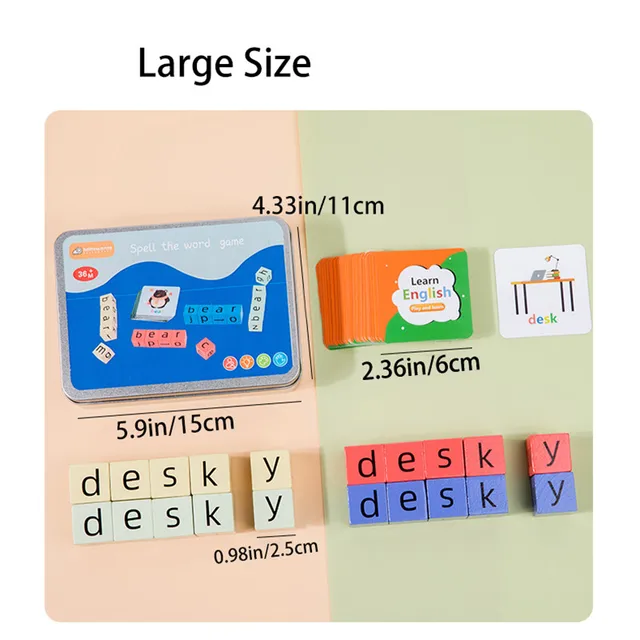 Spell The Word Game, Wooden Reading Building Blocks with 54 Cards ...