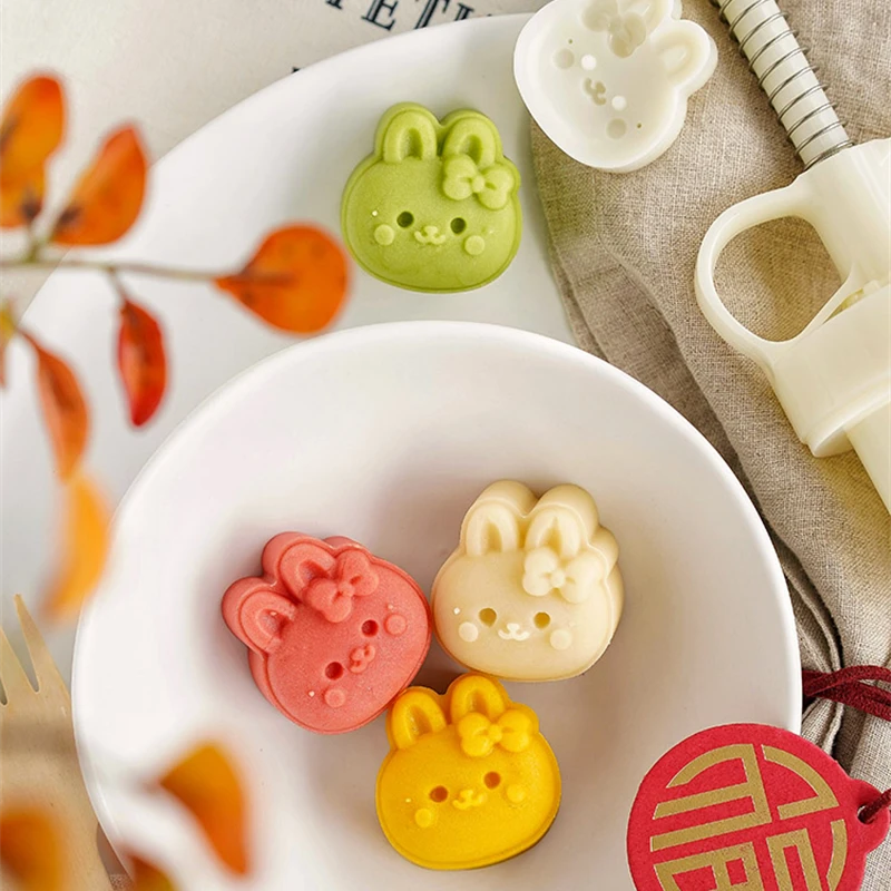 50g 3D Rabbit Baking Mold Cute Rabbit with Flower Moon Cake Mould ...