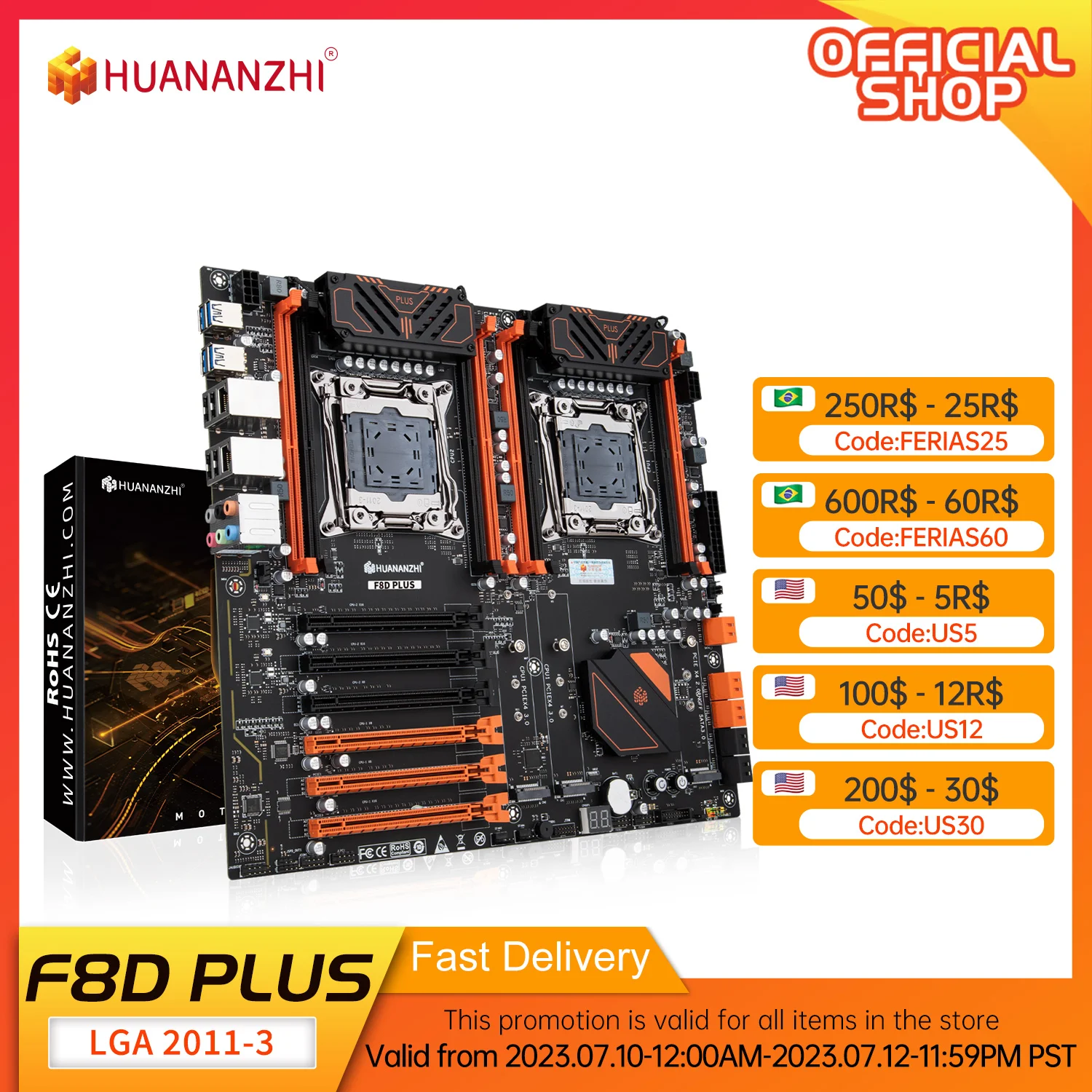 HUANANZHI-placa base X99 F8D PLUS LGA 2011-3 XEON X99, compatible con Intel Dual CPU E5 2640 ...