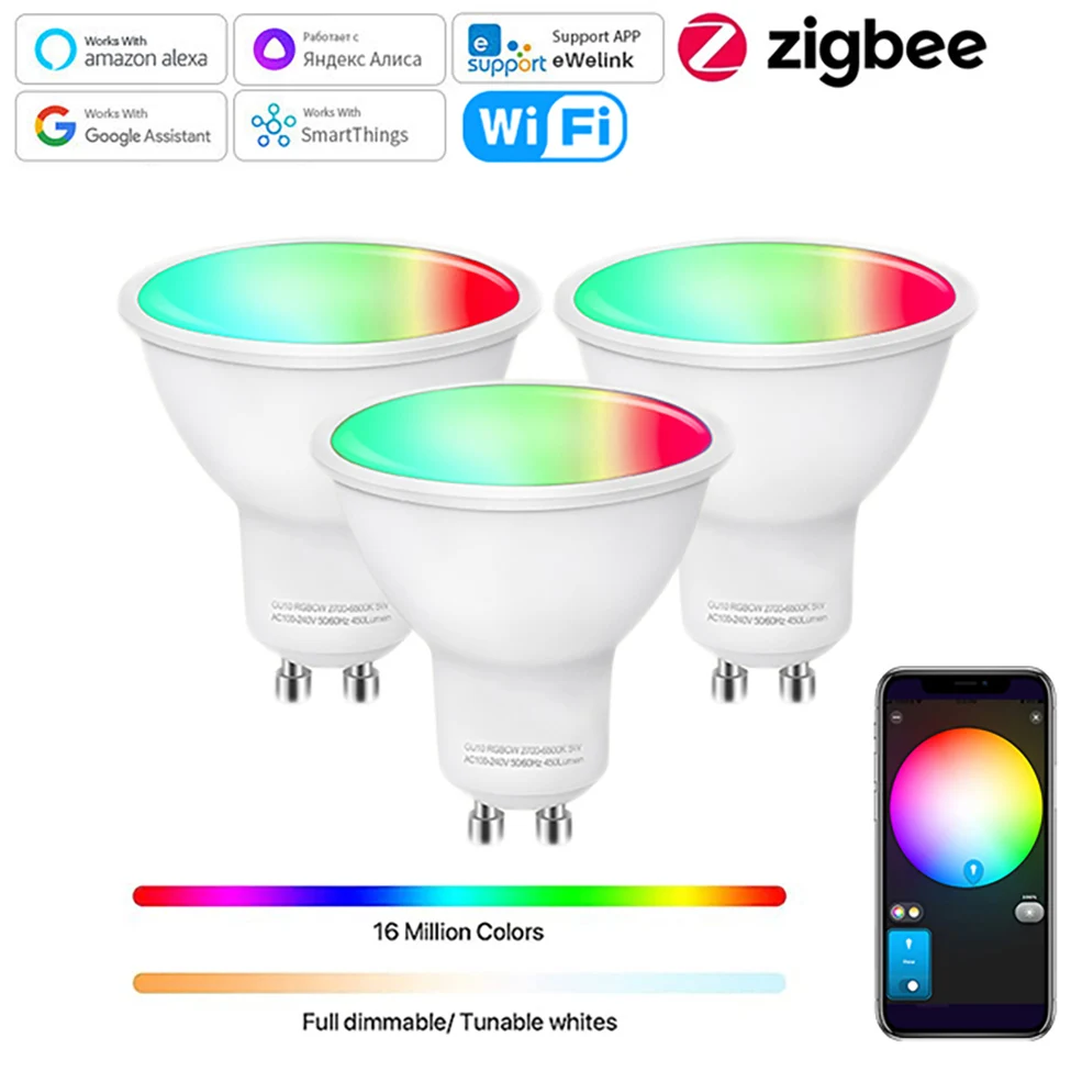 Ewelink Gu10 Zigbee Led Lampen Wifi Smart Led Lamp Rgb Cw Ww Led Gloeilamp Werkt Met Alexa ...