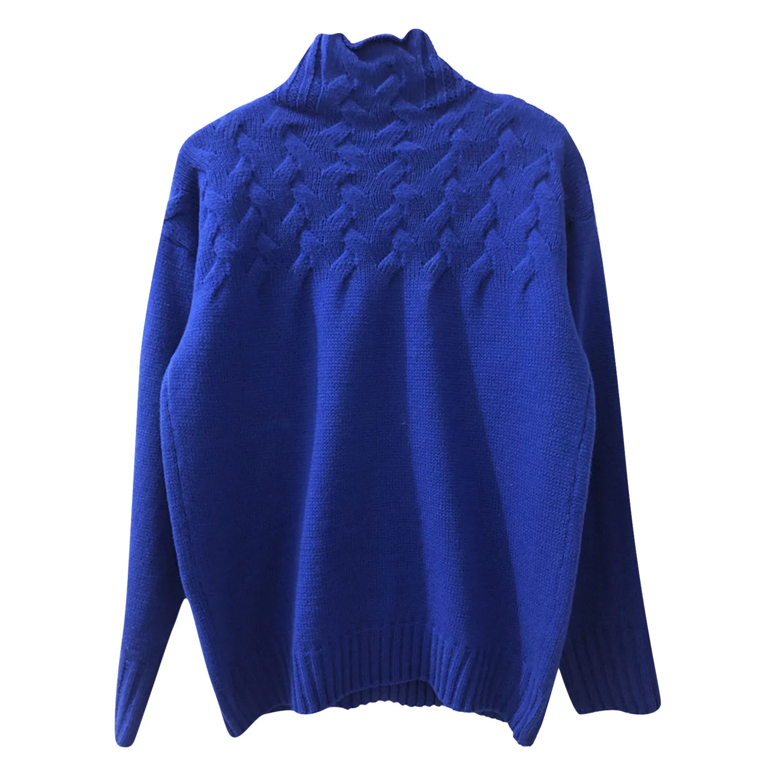 Su-ter-de-punto-de-Color-liso-para-mujer-su-teres-de-cuello-alto-Azul ...