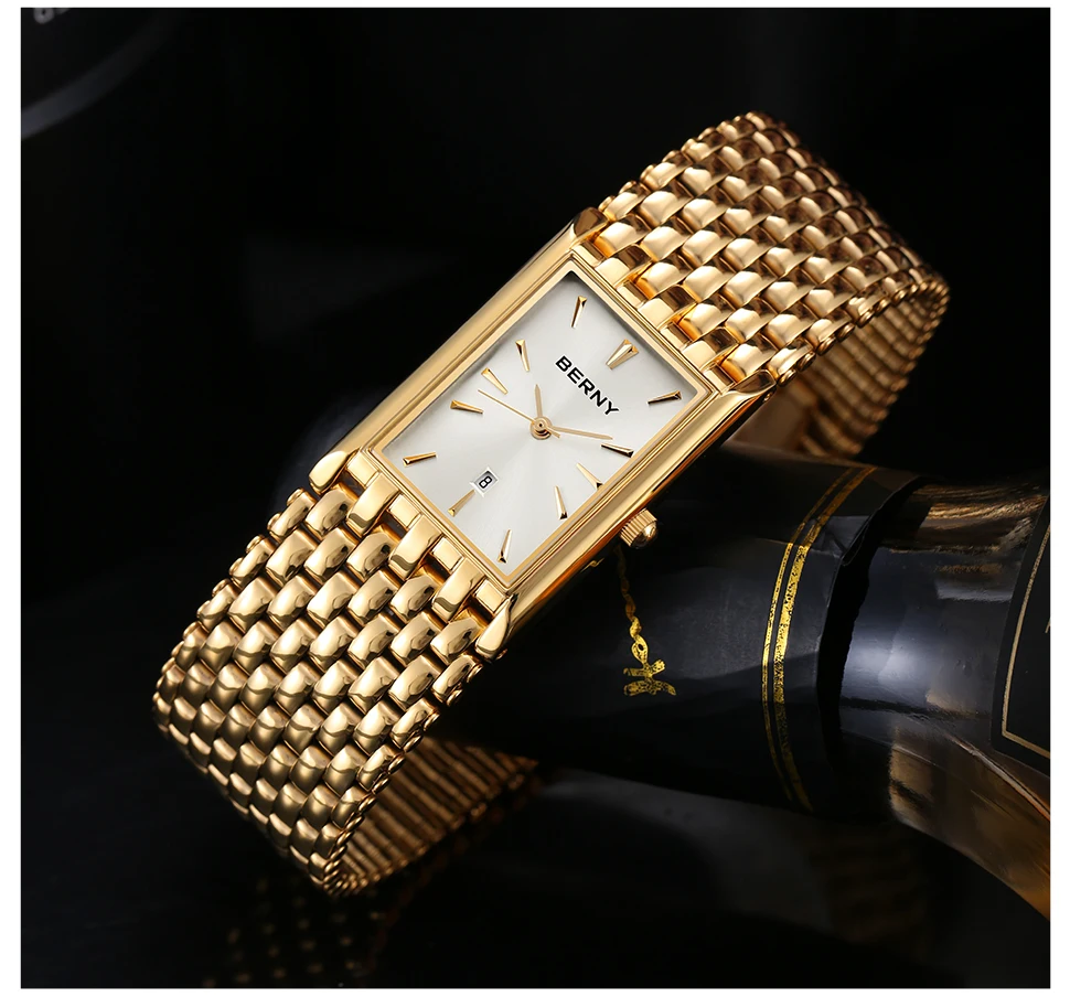 BERNY Quartz Men Watch Luxury Gold Brand Men's Wristwatch Square ...