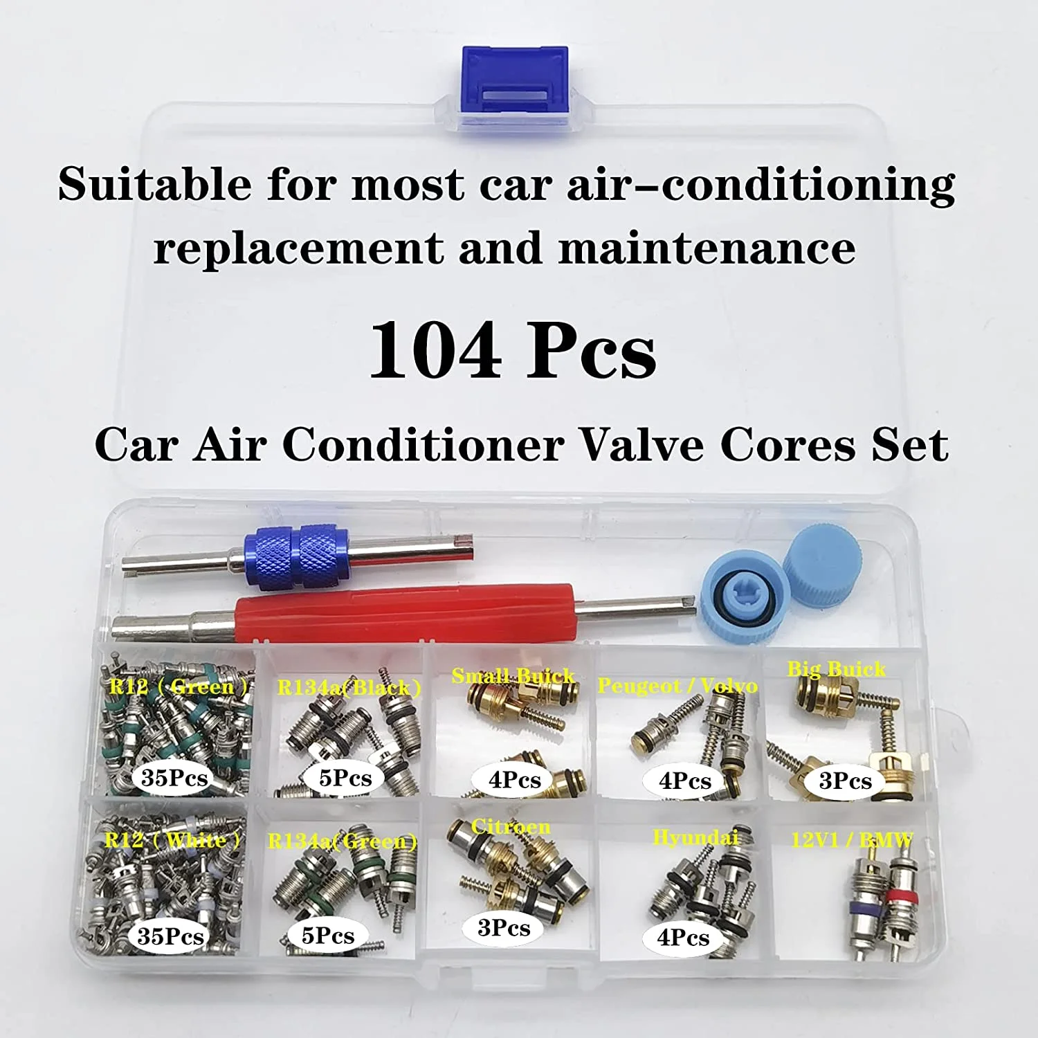 104Pcs-Car-Air-Conditioner-Valve-Cores-Assortment-A-C-AC-Shrader-Valve ...