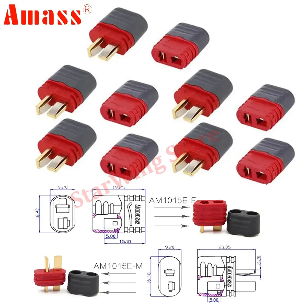 10Pcs-Amass-T-Connector-Deans-Plug-with-Cover-Male-Female-Amass-Deans-Connector-with-Sheath ...