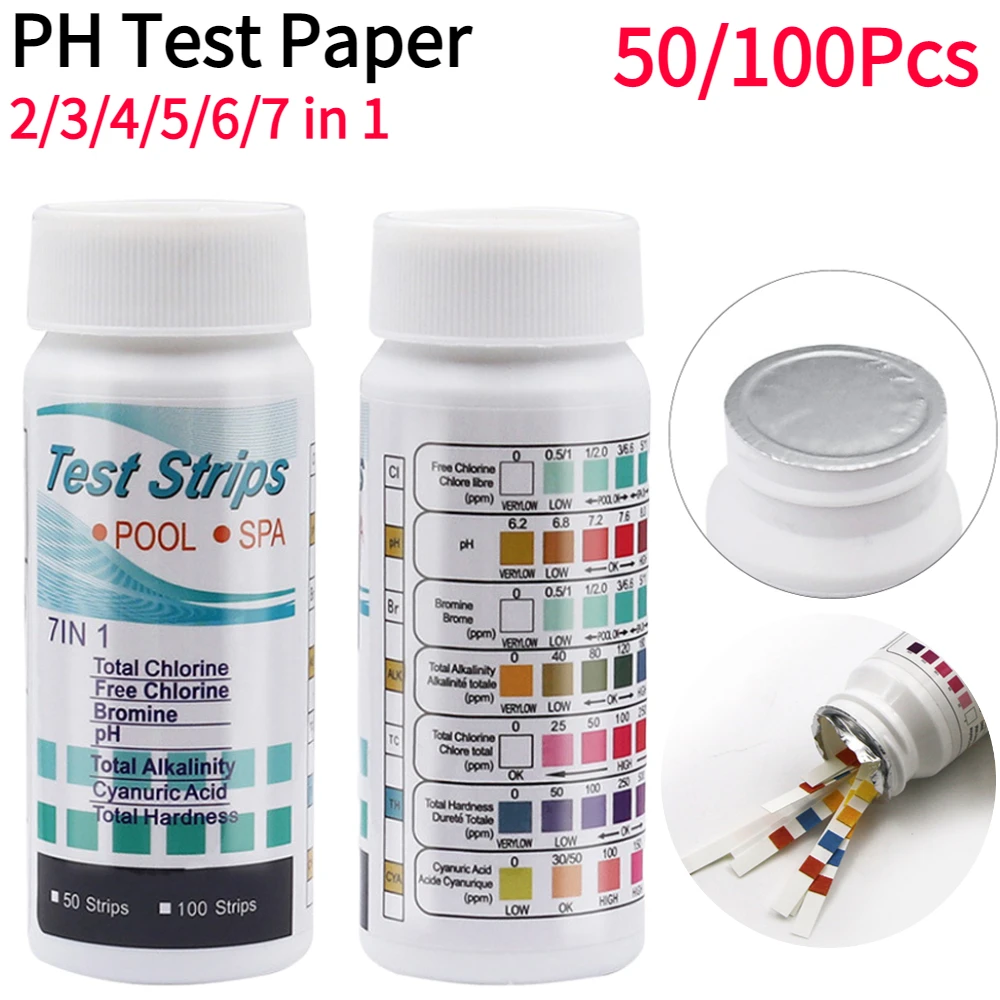 50/100Pcs 3/5/6/7 in 1 Multipurpose Chlorine PH Test Strips SPA ...
