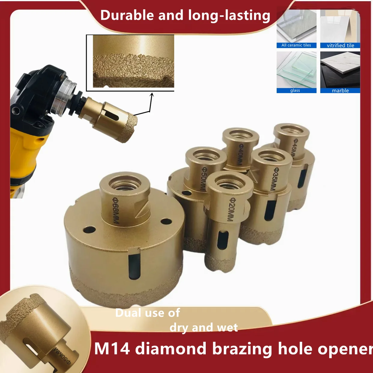 M14 thread diamond dry vacuum brazing drill bit set with tile drill bit ...